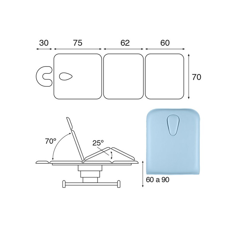 Camilla eléctrica madera 3 cuerpos Ecopostural C6203M66